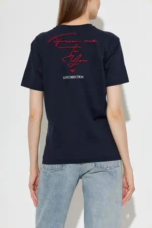Emporio Armani Cotton T-shirt With Red Appliqué And Script Detail