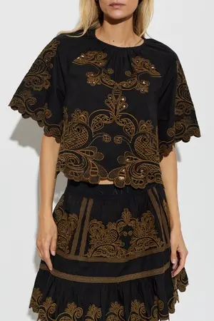 ALLSAINTS Miriam Embroidered Cropped Top - Black