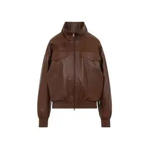 Balenciaga High Collar Leather Blouson - Brown