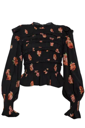ALLSAINTS Lauren' Floral Print Ruffled Viscose Shirt - Black