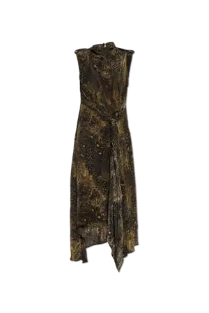 ALLSAINTS Persia' Asymmetrical Hem Dress With Mock Neck And Self-tie Waist - Green