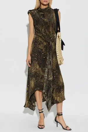 ALLSAINTS Persia' Asymmetrical Hem Dress With Mock Neck And Self-tie Waist