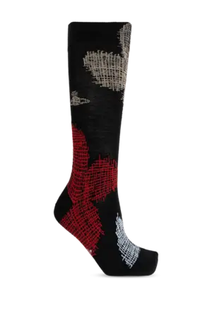 VIVIENNE WESTWOOD Knee High Socks With Patterned Logo - Black