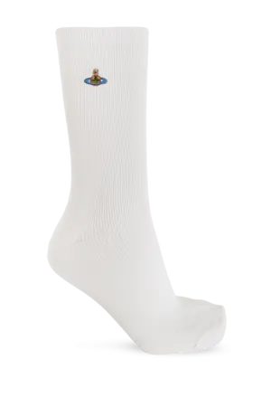 VIVIENNE WESTWOOD Ribbed Socks With Embroidered Logo - White
