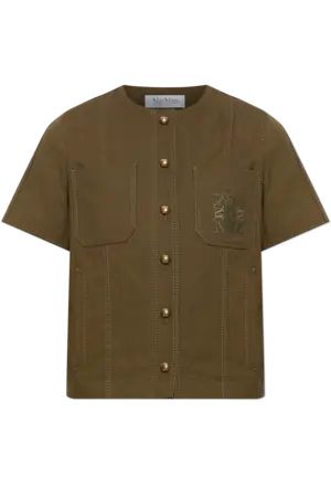 Max Mara Zanzara' Cotton Blend Jacket With Monogram Detail - Green