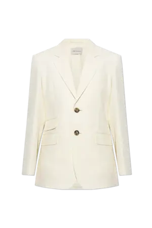 AMI Paris Cotton Linen Blend Blazer With Side Slits - Cream
