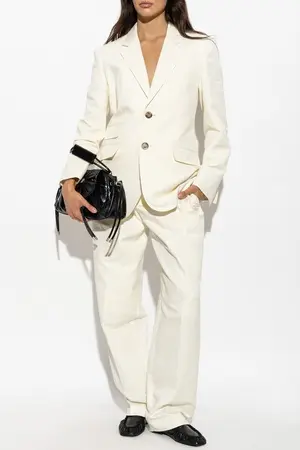 AMI Paris Cotton Linen Blend Blazer With Side Slits