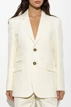AMI Paris Cotton Linen Blend Blazer With Side Slits