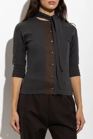 LEMAIRE Ribbed Knit Top With Decorative Tie
