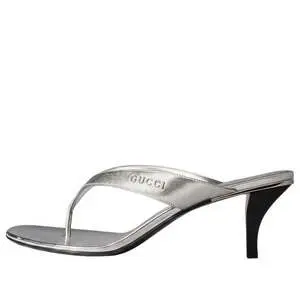 Gucci Thong Heeled Sandals - Metallic Silver