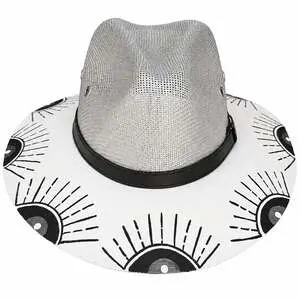 BELLA SOUL Hand-painted Jute Hat - Silver/white
