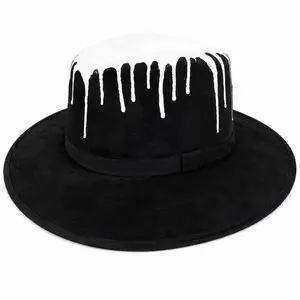 BELLA SOUL Hand-painted Vegan Suede Fedora With Wide Brim - Black