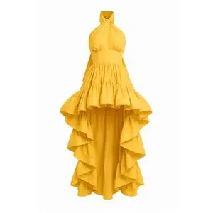 OFUURE Ima Hi-low Ruffled Dress With Tie Neck - Yellow