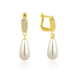 NAJIBA Cascade Lunar Glow Dangle Earrings With Pearl And Crystal - Yellow