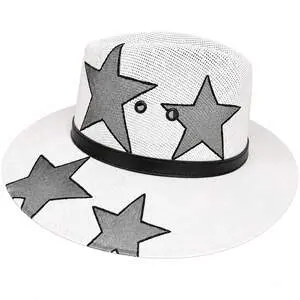 BELLA SOUL Hand-painted Jute Sun Hat With Silver Stars - White