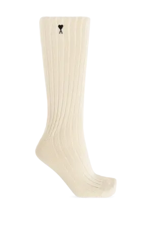 AMI Paris Socks With Embroidered Logo - Cream