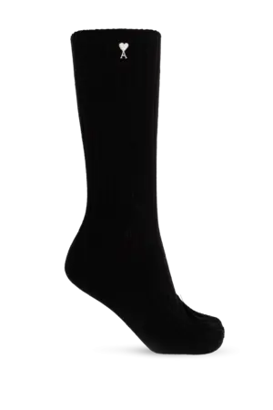 AMI Paris Three-pack Ribbed Crew Socks With Embroidered Heart Detail - Black