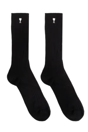 AMI Paris Ribbed Crew Socks With Embroidered Logo