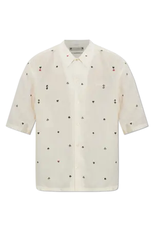 ALLSAINTS Cardsuit' Embroidered Linen Blend Shirt - Cream