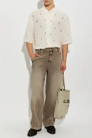 ALLSAINTS Cardsuit' Embroidered Linen Blend Shirt