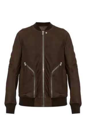 Rick Owens Leather Bomber Jacket With Zip Details - Brown