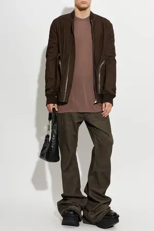 Rick Owens Leather Bomber Jacket With Zip Details
