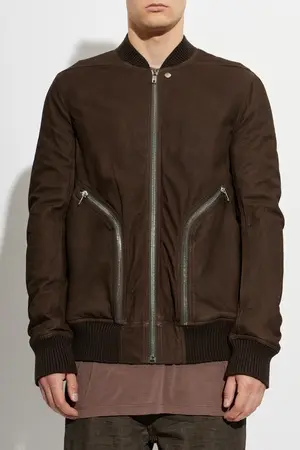 Rick Owens Leather Bomber Jacket With Zip Details
