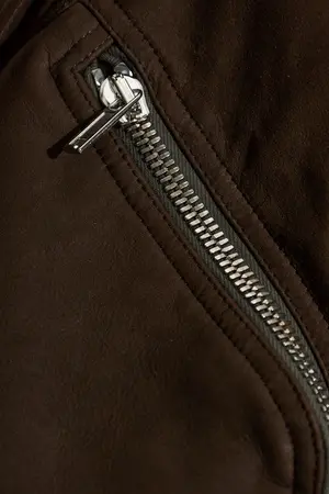 Rick Owens Leather Bomber Jacket With Zip Details