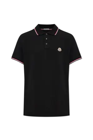 Moncler Polo Shirt With Logo Patch - Black