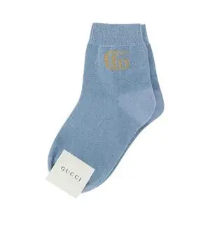 Gucci Intarsia-knit Logo Ankle Socks - Blue