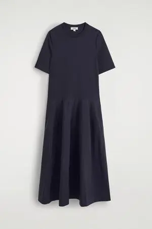 Cos Dropped-waist Contrast-panel Midi Dress