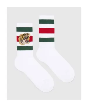 Gucci Tiger Embroidered Striped Socks