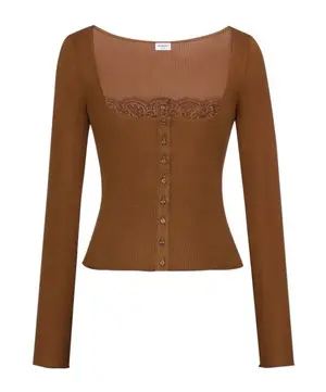 Saint Laurent Ribbed Silk Square Neck Top