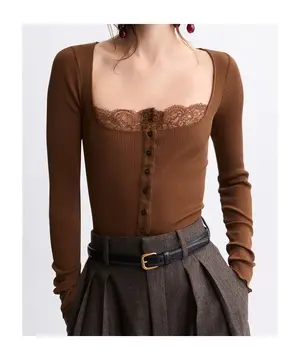 Saint Laurent Ribbed Silk Square Neck Top