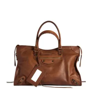 Balenciaga Braided Handle Tote Bag - Caramel