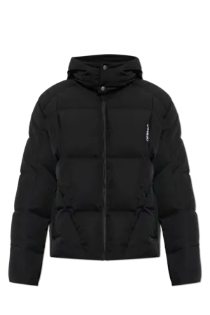 Off-White Zip-up Hooded Puffer Jacket With Embroidered Logo - Black