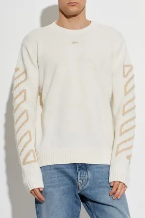 Off-White Wool Sweater With Diagonal Stripes