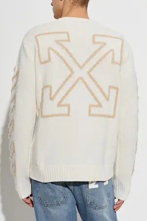 Off-White Wool Sweater With Diagonal Stripes
