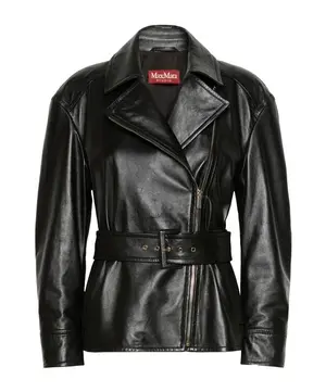 Max Mara Long-sleeved Leather Jacket - Black