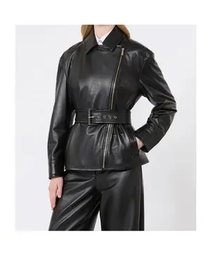 Max Mara Long-sleeved Leather Jacket