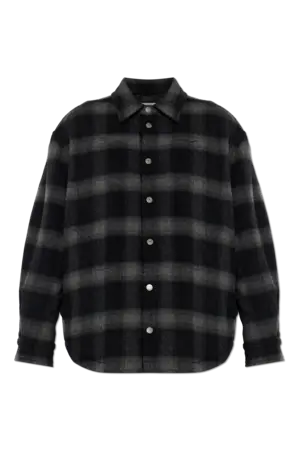 Off-White Wool Blend Plaid Check Jacket - Black