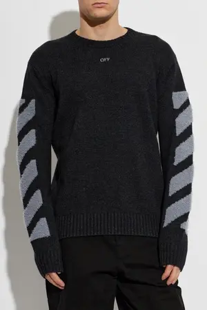 Off-White Wool Sweater With Diagonal Stripes