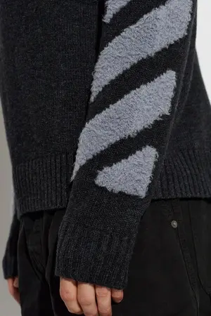 Off-White Wool Sweater With Diagonal Stripes