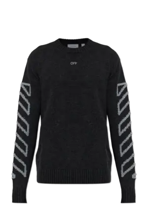 Off-White Wool Sweater With Diagonal Stripe And Arrow Graphics - Grey