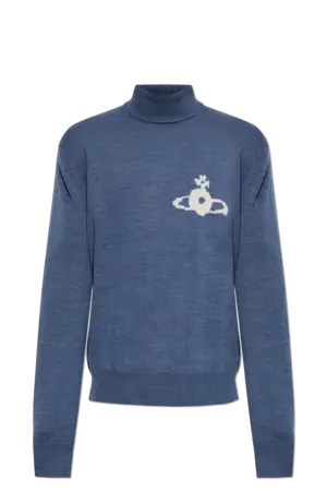 VIVIENNE WESTWOOD Wool Turtleneck With Embroidered Logo - Blue