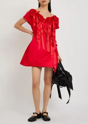 Simone Rocha Duchess Satin Rosette Appliqué Mini Dress