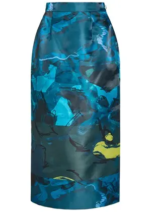 ROKSANDA Irma Printed Moiré Midi Skirt - Green