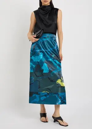 ROKSANDA Irma Printed Moiré Midi Skirt