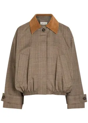 RÓHE Rohé Houndstooth Wool Jacket With Suede Collar - Dark Green