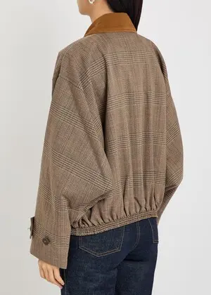 RÓHE Rohé Houndstooth Wool Jacket With Suede Collar - Dark Green
